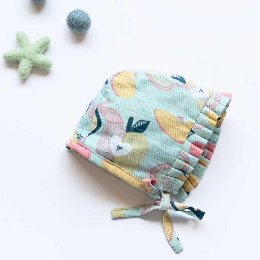 newborn bamboo muslin bonnet cap - playful patterns